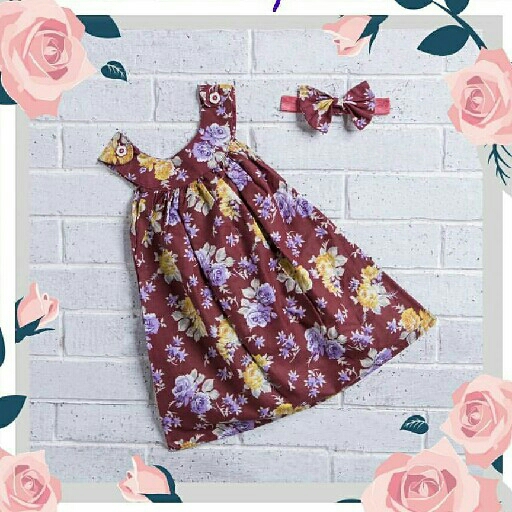 Rasya Dress Flowers Maroon | Amabelle Store