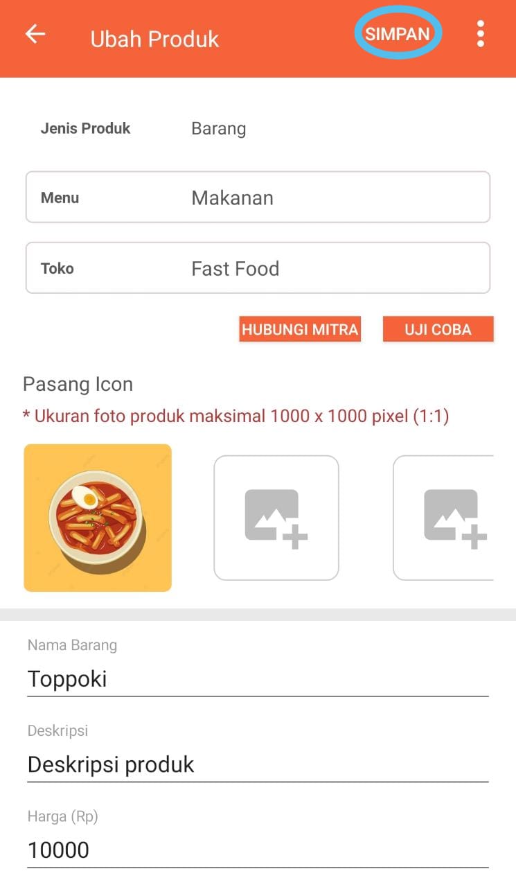 Gambar.5 Selanjutnya silahkan klik simpan untuk bisa menambahkan produk ...