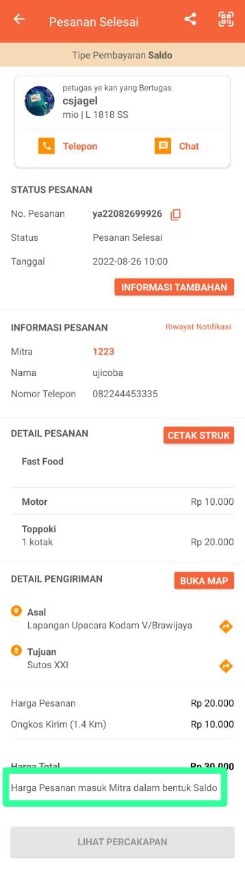 Gambar4. Detail pesanan yang tampil di dalam akun pemilik aplikasi ...