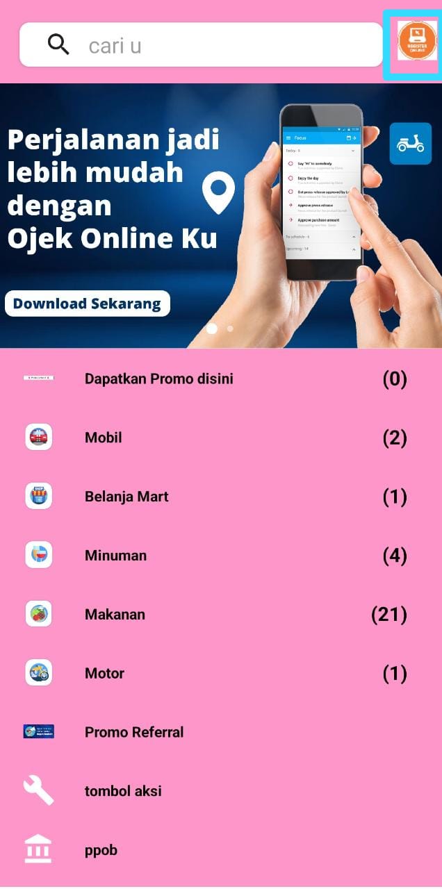 Pengguna terlebih dahulu harus menginstall Aplikasi Ojek Online yang telah anda buat. Download ...