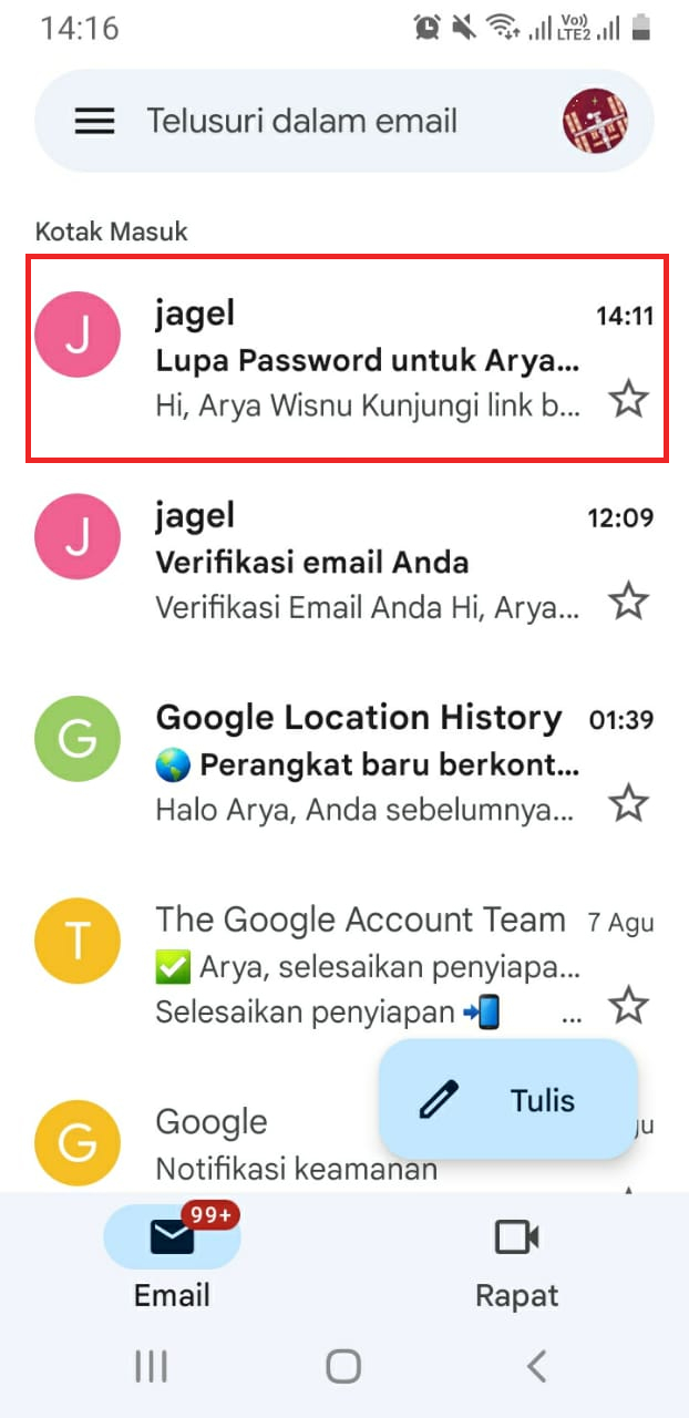 Gambar.4 Setelah itu kita periksa pesan masuk Gmail kita yang dikirim ...