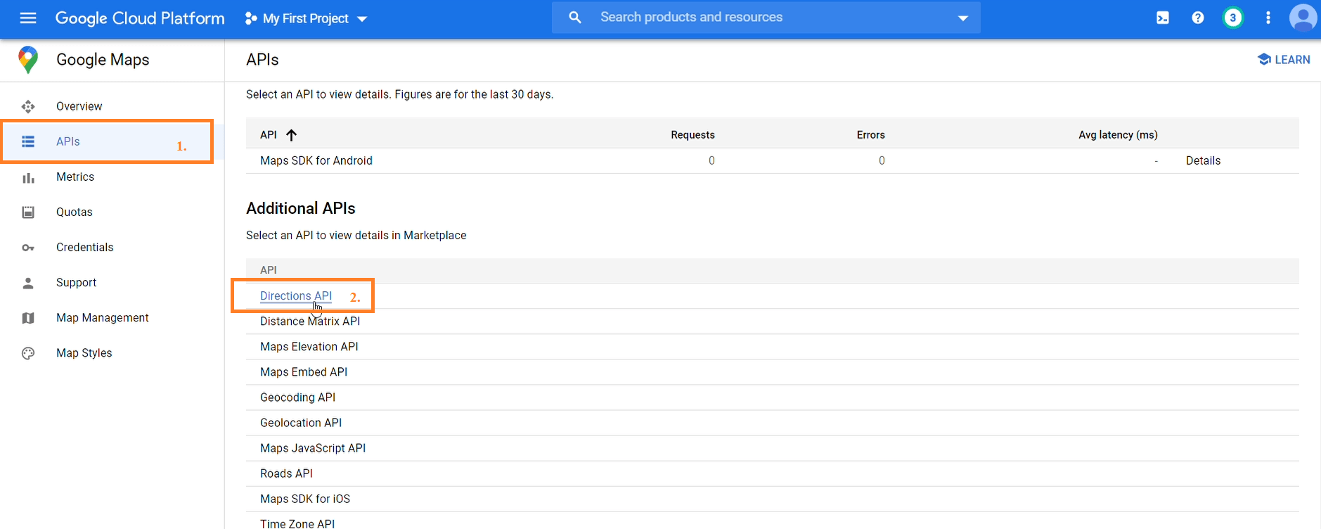 cara mengaktifkan fitur directions API
