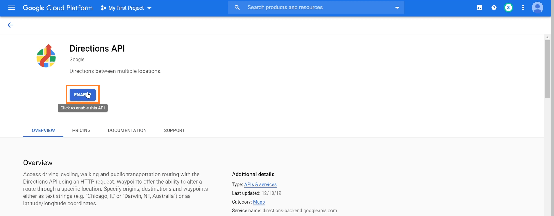 cara mengaktifkan fitur directions API bagian 2